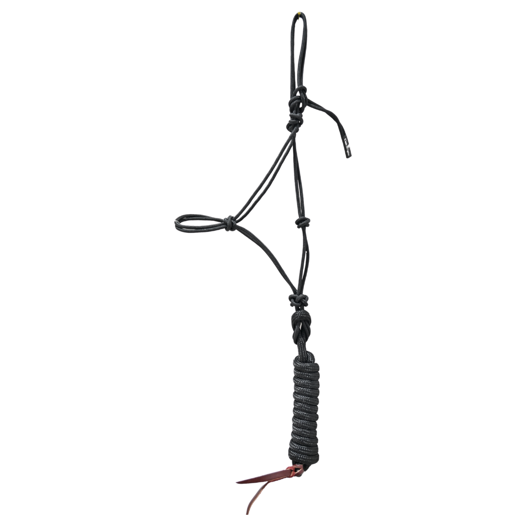 Classic Equine Rope Halter with 9' Lead Rope- Black