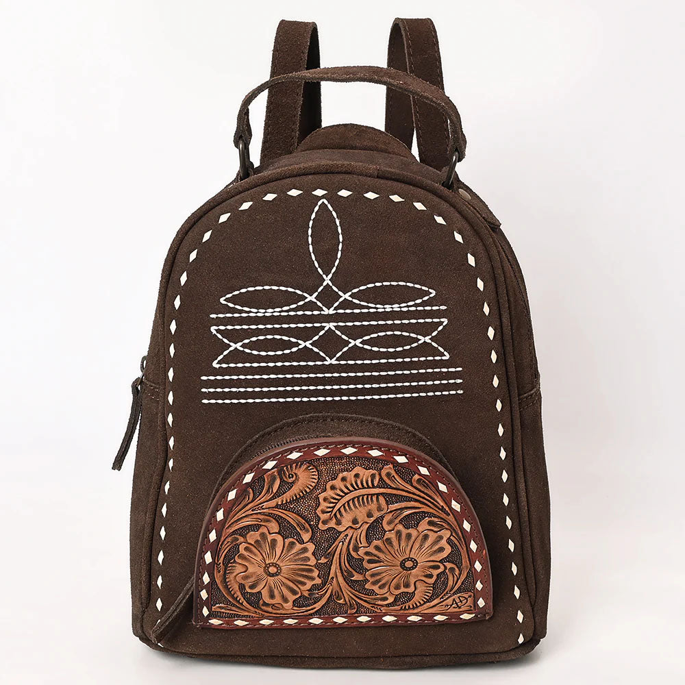 American Darling Chocolate Suede Mini Backpack with Tooled Pocket