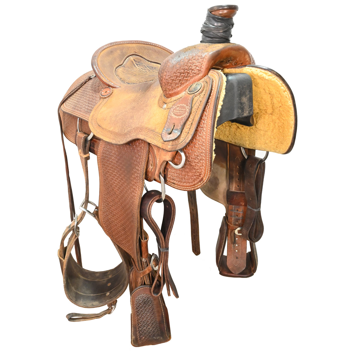 Used 14.75" Adams Team Roping Saddle