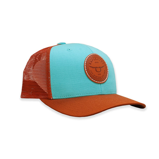 RopeSmart Ocean Blue and Toffee Cap with Circle Leather Logo Patch