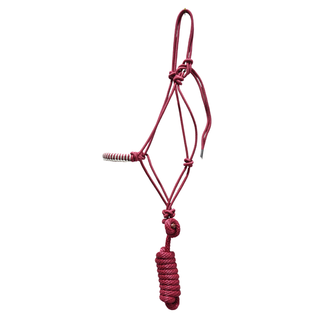 Coolhorse Braided Nose Rope Halter w/ 7' Lead- Burgundy/Silver