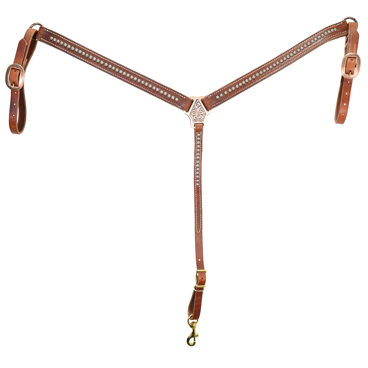 Cowperson Tack 1" Oiled Harness Leather Breast Collar with Turquoise P