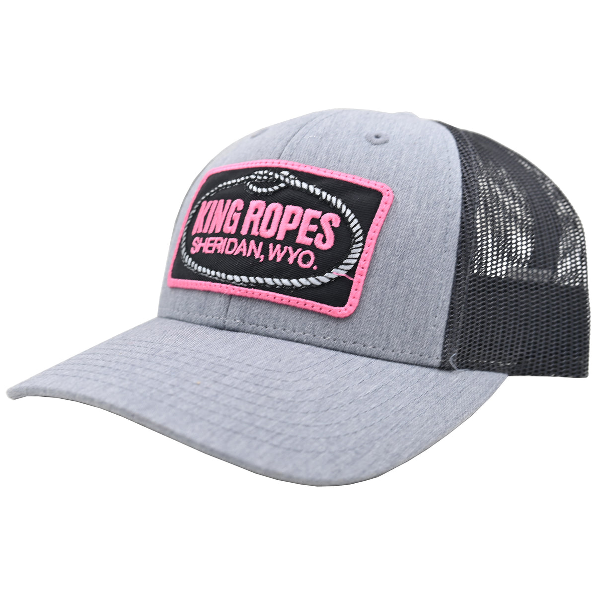 King Ropes Cap in Charcoal with Black Mesh and Pink Patch