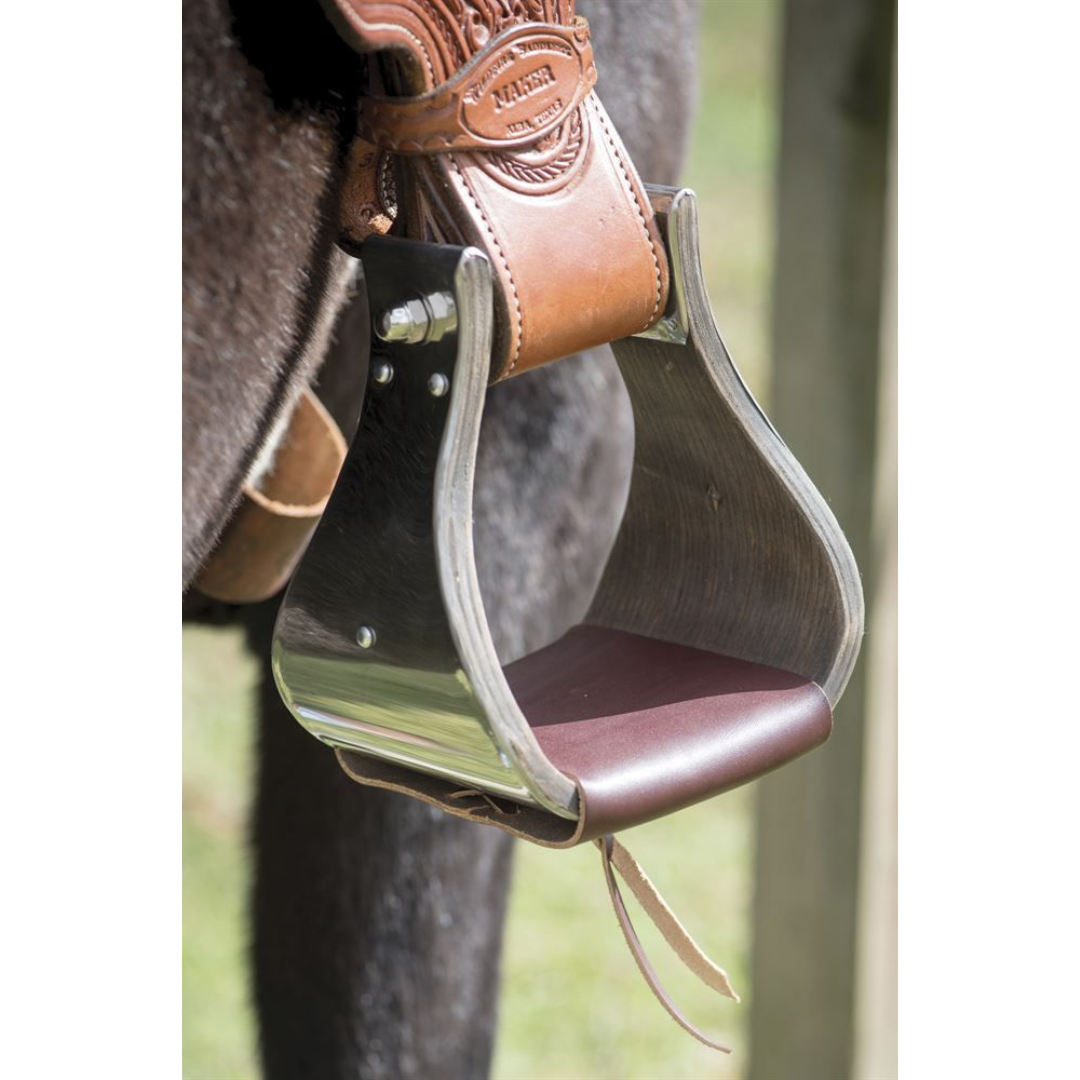 Partrade Open Range 5 1/4" Stainless Steel Covered Wooden Stirrups