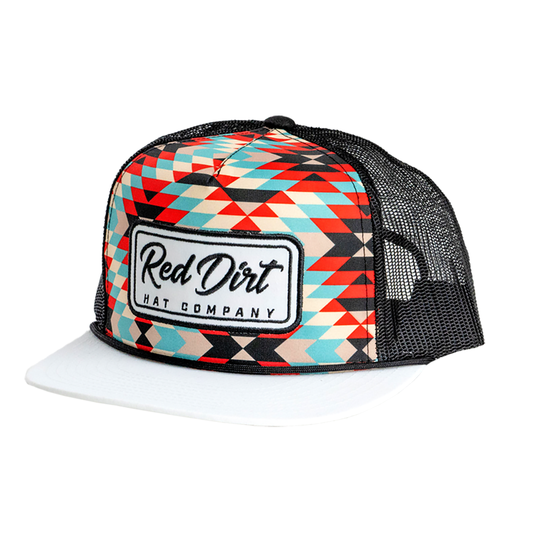 Red Dirt Hat Co. Fandango White, Aztec, and Black Mesh Flatbill Cap