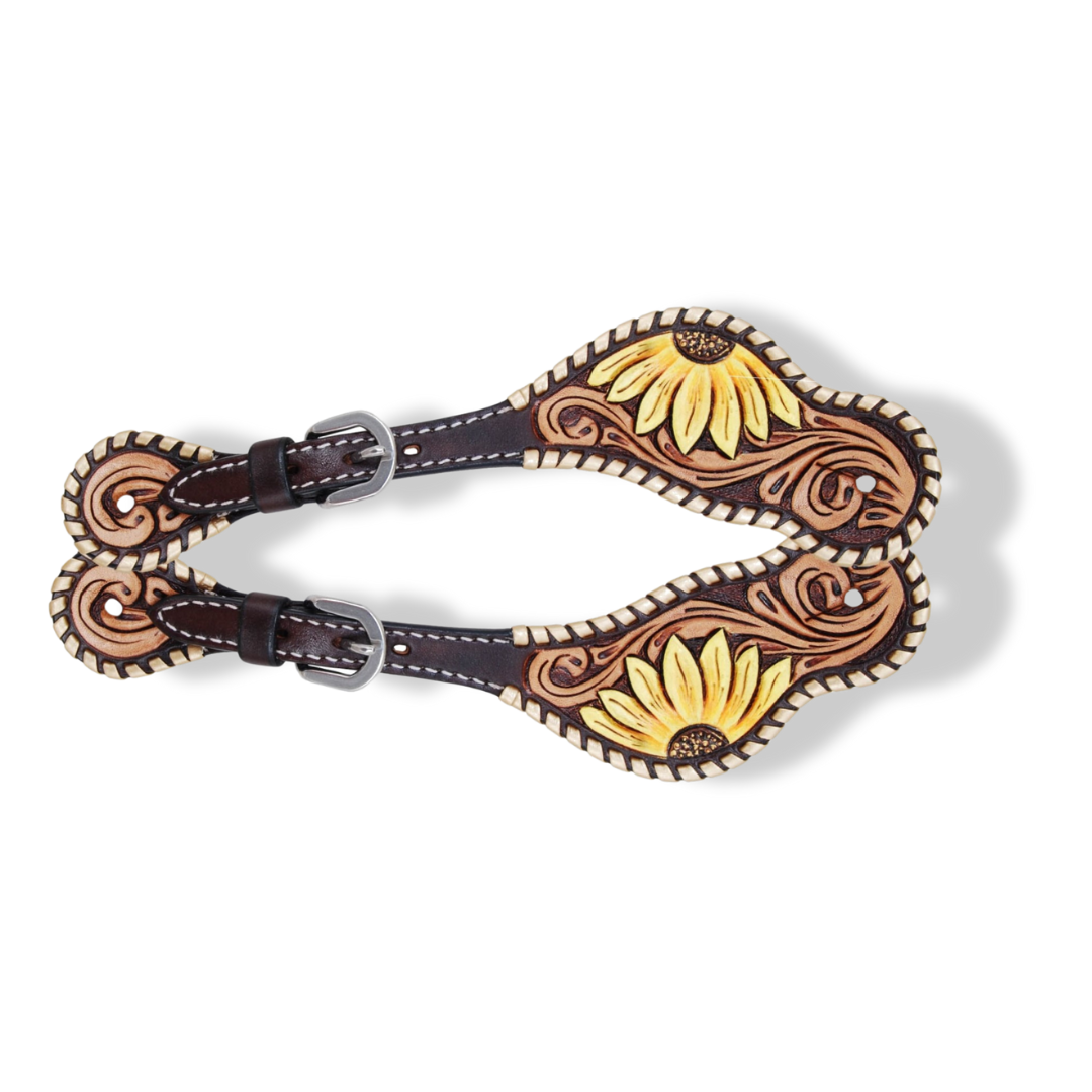 Rafter T Ranch Co. Painted Sunflower Ladies Spur Straps with Metallic