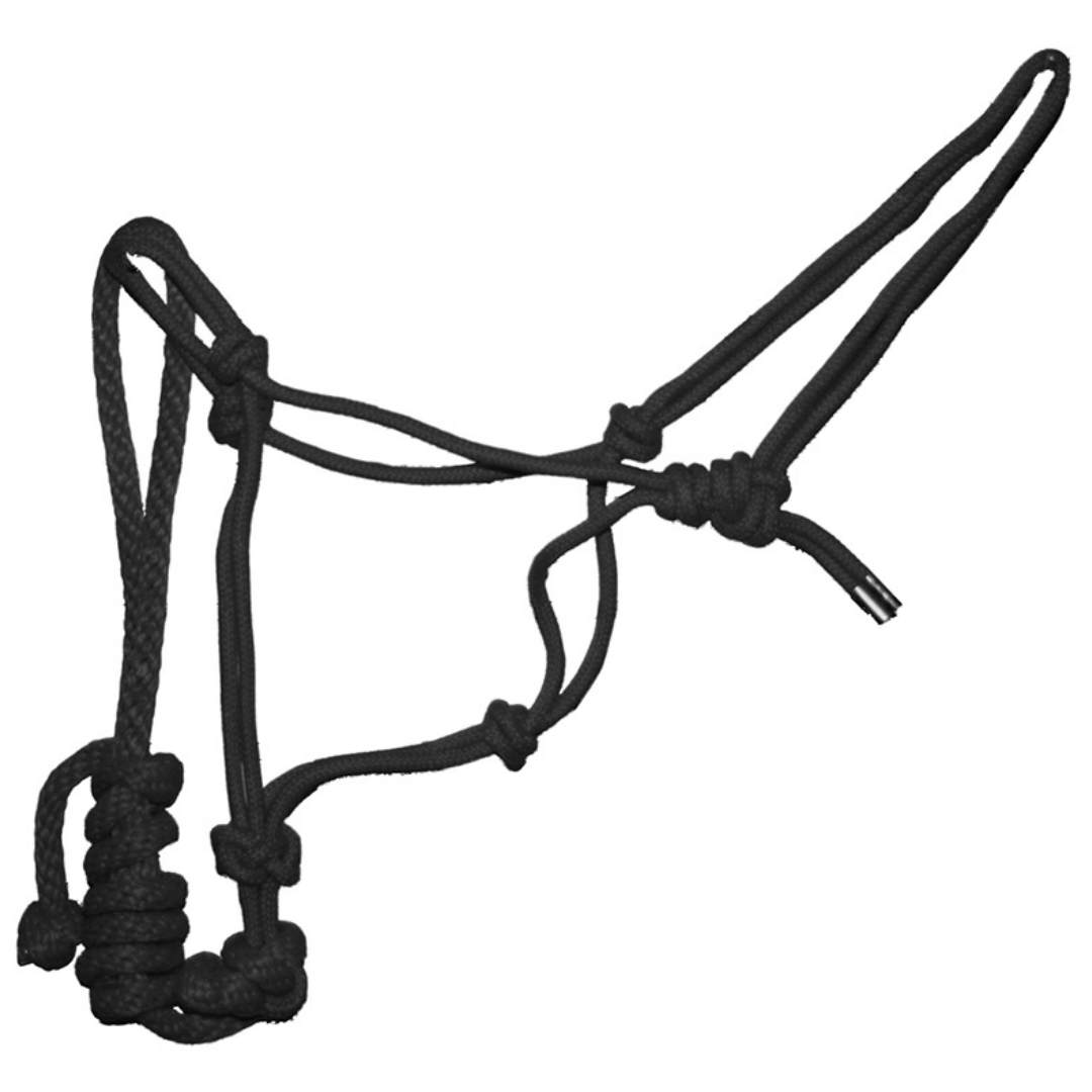 Tough 1 Knotted Rope Halter With 14' Lead- Black