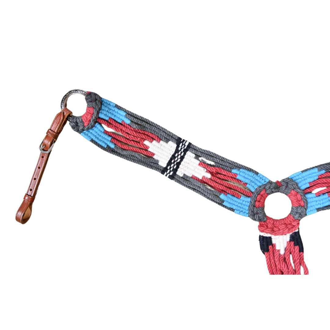 Tough 1 Wool String 3 Piece Breast Collar- Coral/Grey/Turquoise/Cream