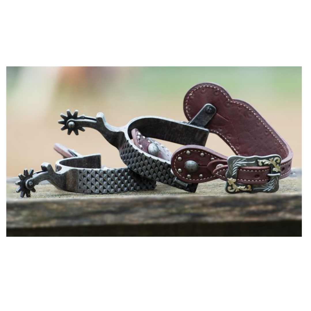 Weaver Leather Buffed Black Men's Spurs with Rasp Design