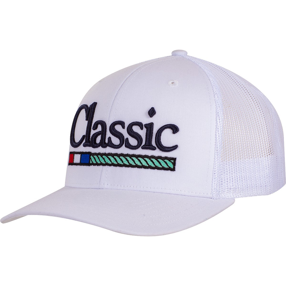 Classic Ropes Large Embroidered Logo Snapback Cap- White on White