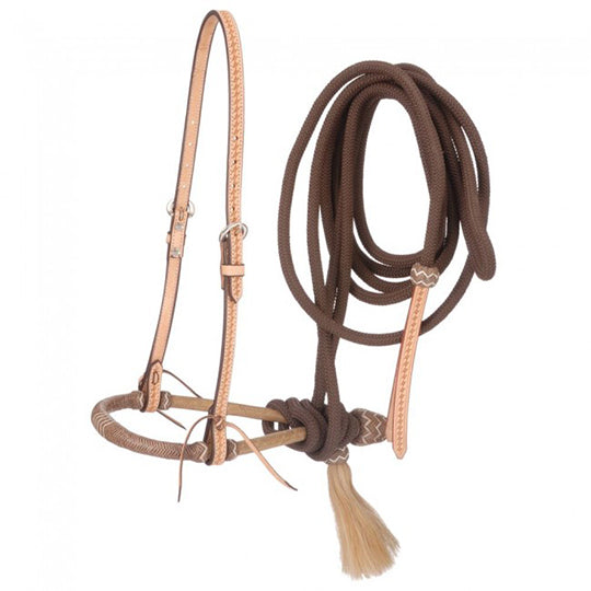 Tough-1 Basketweave Bosal Hanger, Bosal and Cord Mecate- Brown